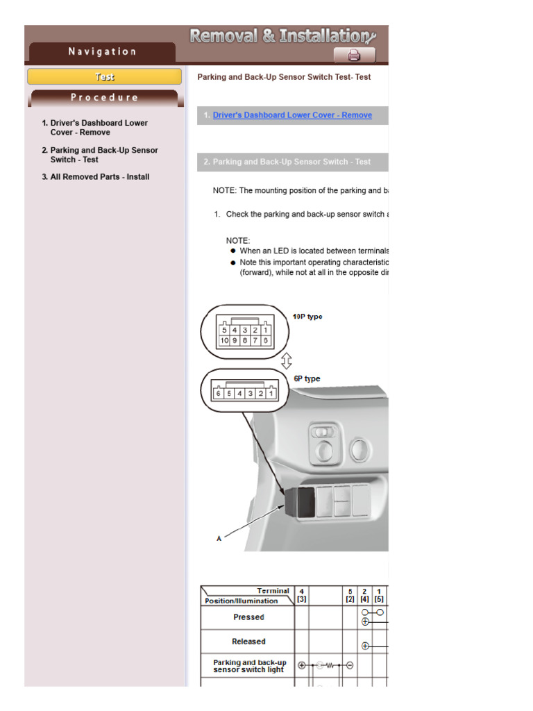 Parking and Back-Up Sensor Switch Test 2621 | PDF