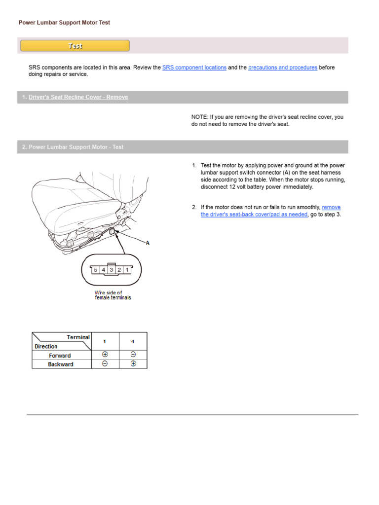 Power Lumbar Support Motor Test 2630 | PDF