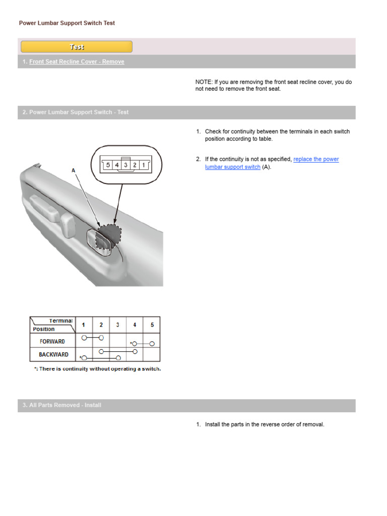 Power Lumbar Support Switch Test 2628 | PDF