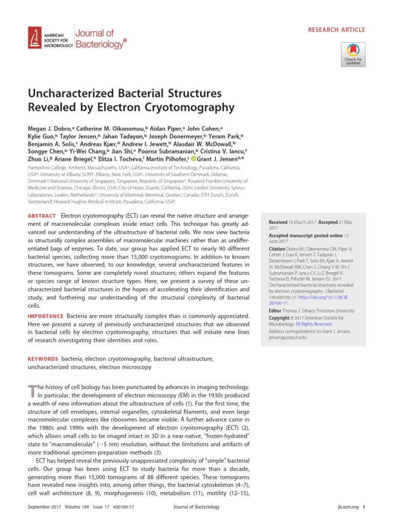 Dobro Et Al 2017 Uncharacterized Bacterial Structures Revealed by Electron Cryotomography | PDF
