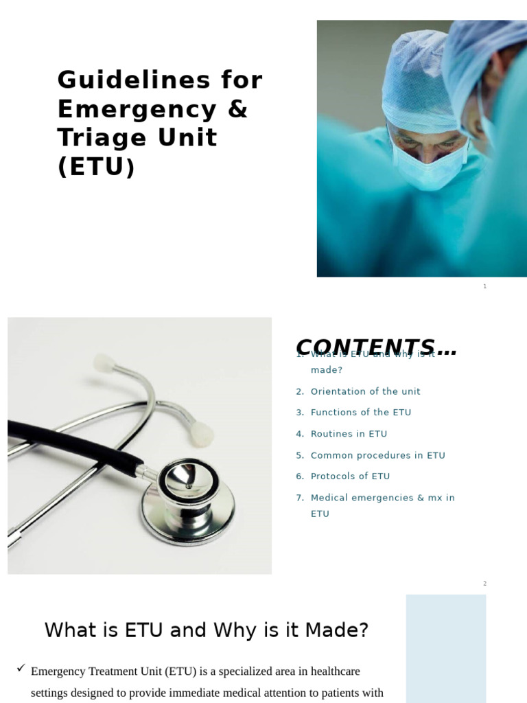 Guidelines For Emergency & Triage Unit (Etu | PDF