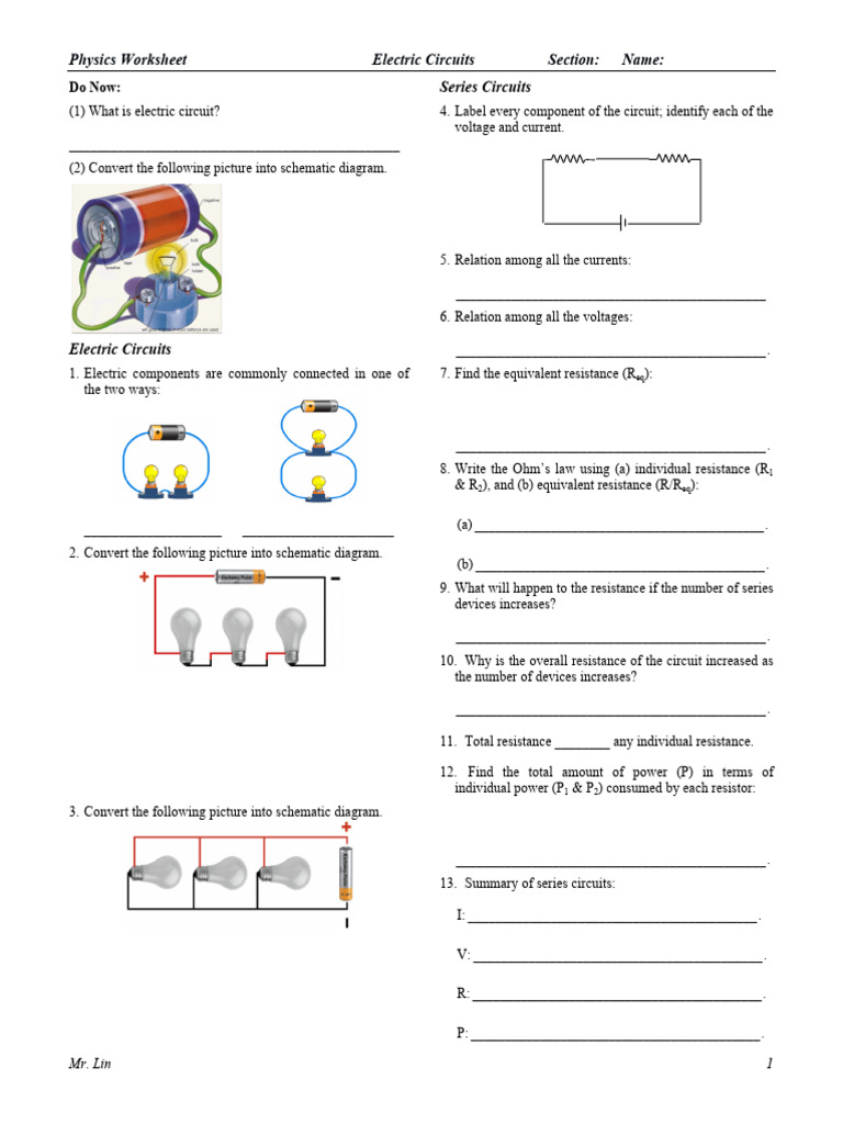 Physics Worksheet Lesson 19 Electric Circuits | PDF