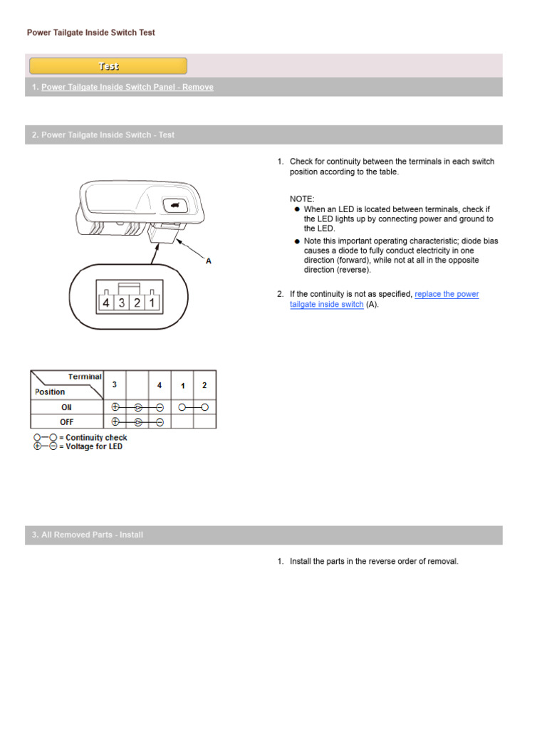 Power Tailgate Inside Switch Test 1317 | PDF