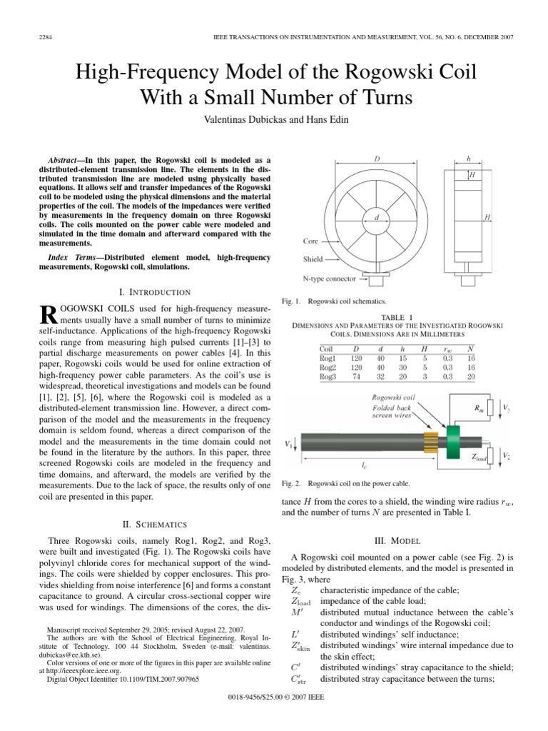 High Frequency Model of The Rogowski Coil With A Small Number of Turns | PDF