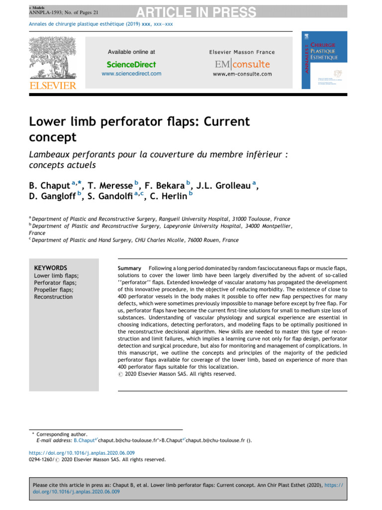 Lower Limb Perforator Flaps Current Concept | PDF