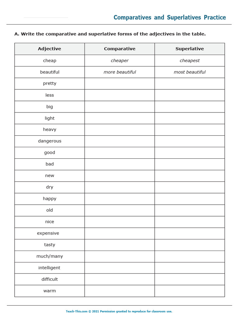 Comparatives and Superlatives Practice A2 | PDF