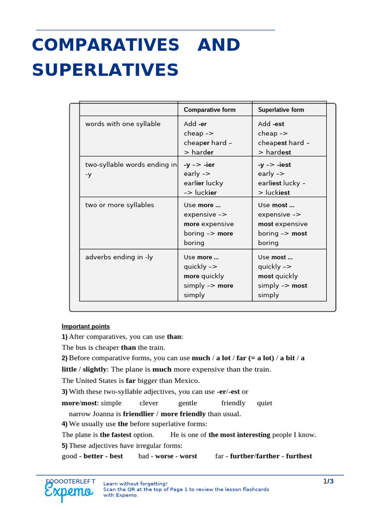 Comparatives and Superlatives - SV | PDF
