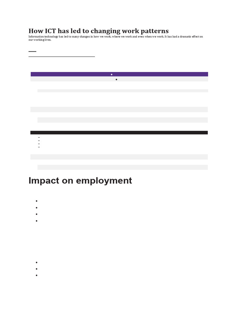How ICT Has Led To Changing Work Patterns | PDF
