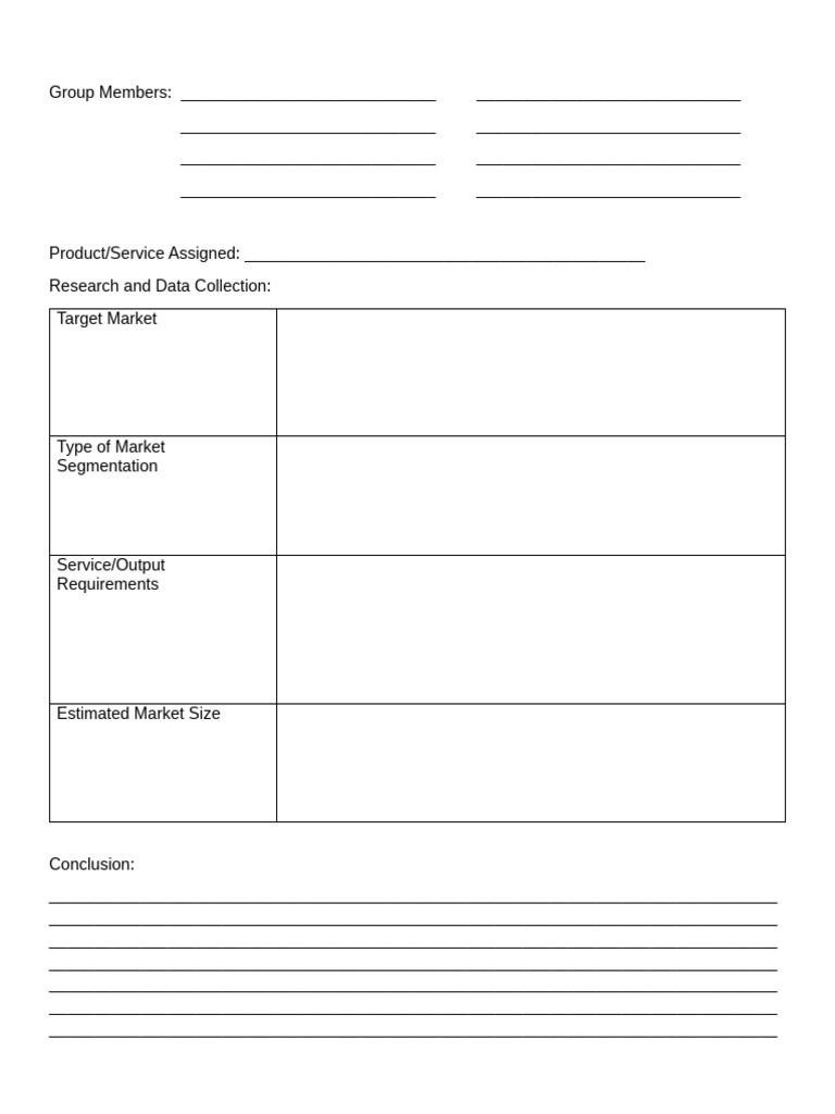 Target Market Worksheet | PDF