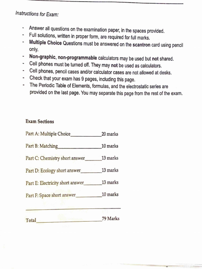 Exam Instructions | PDF