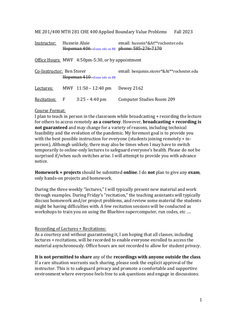 Me201 Fall23 Syllabus | PDF
