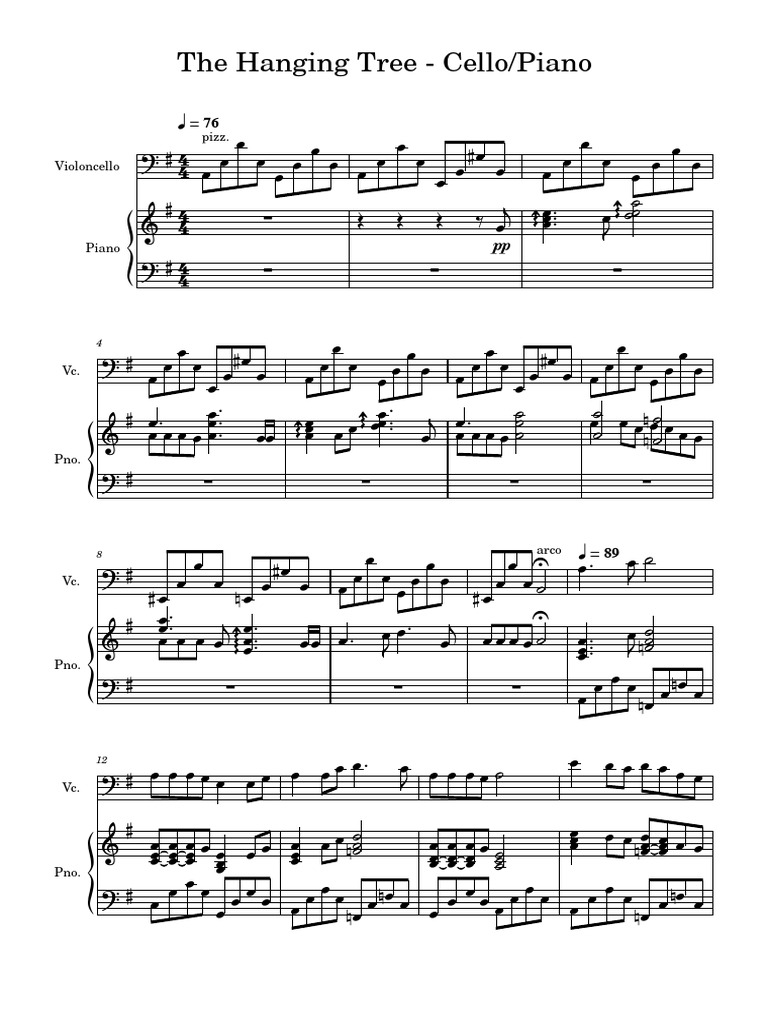 The Hanging Tree - Piano and Cello From The Hunger Games | PDF | String ...