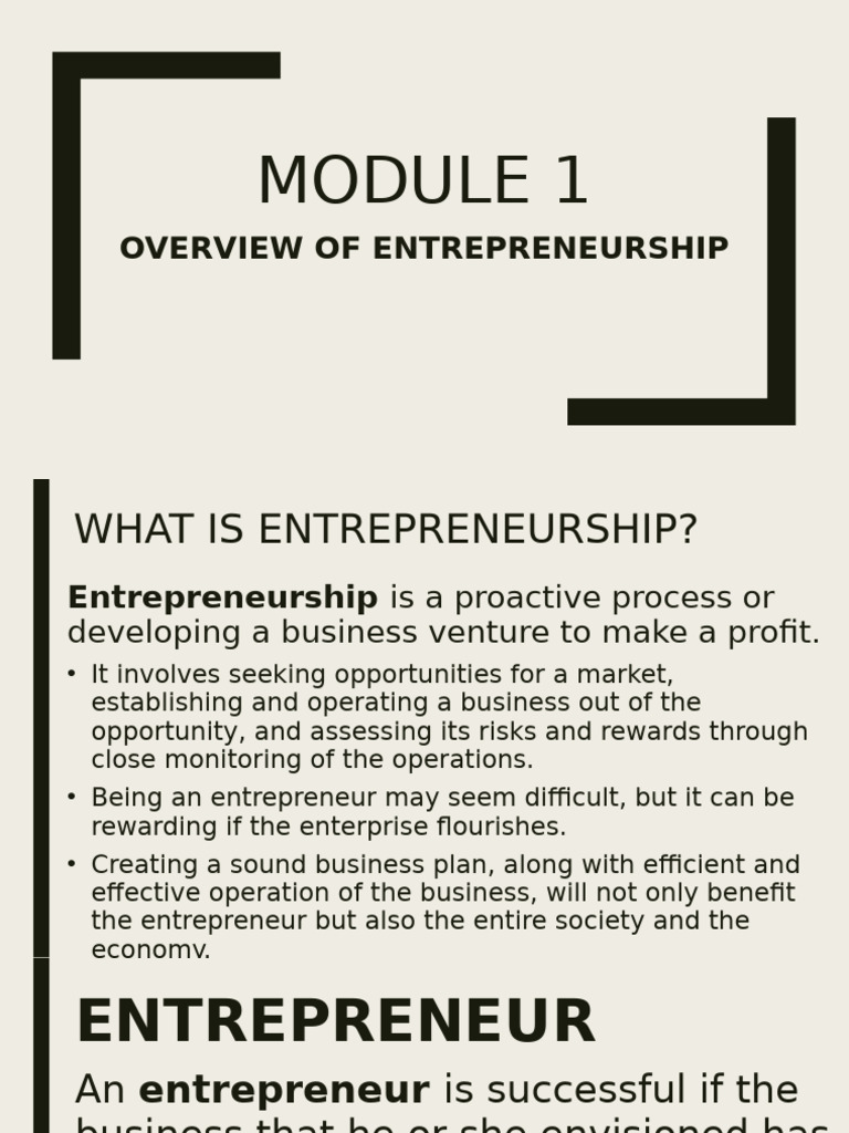 Module 1 Overview of Entrep | PDF