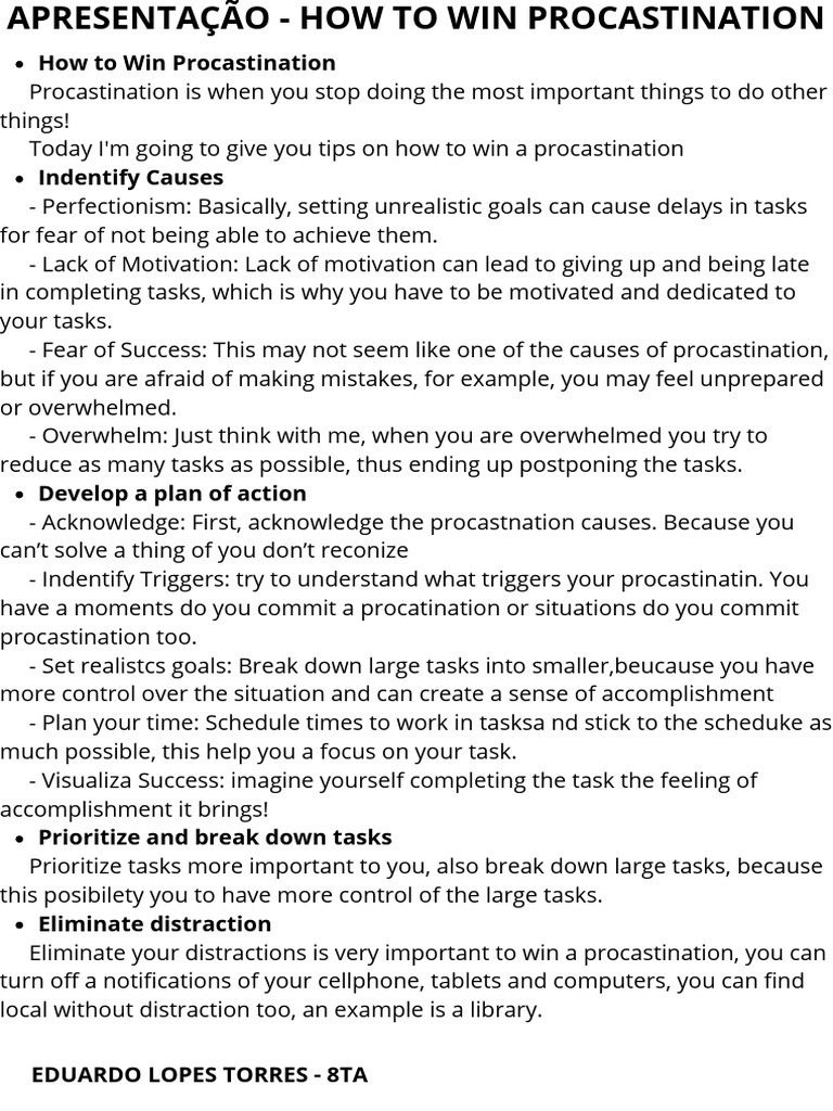 Apresentação - How To Win Procastination | PDF