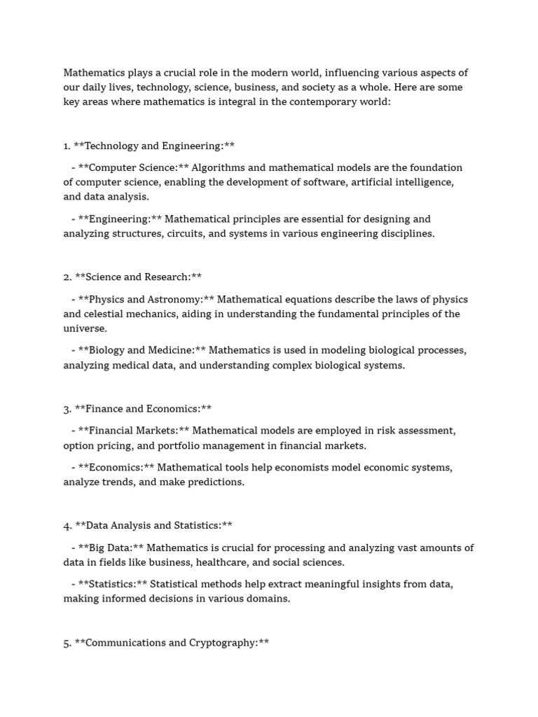 Mathematics Plays A Crucial Role in The Modern World | PDF
