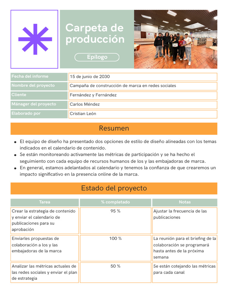 Reporte de Estado Diario de Proyecto Corporativo Naranja Verde | PDF