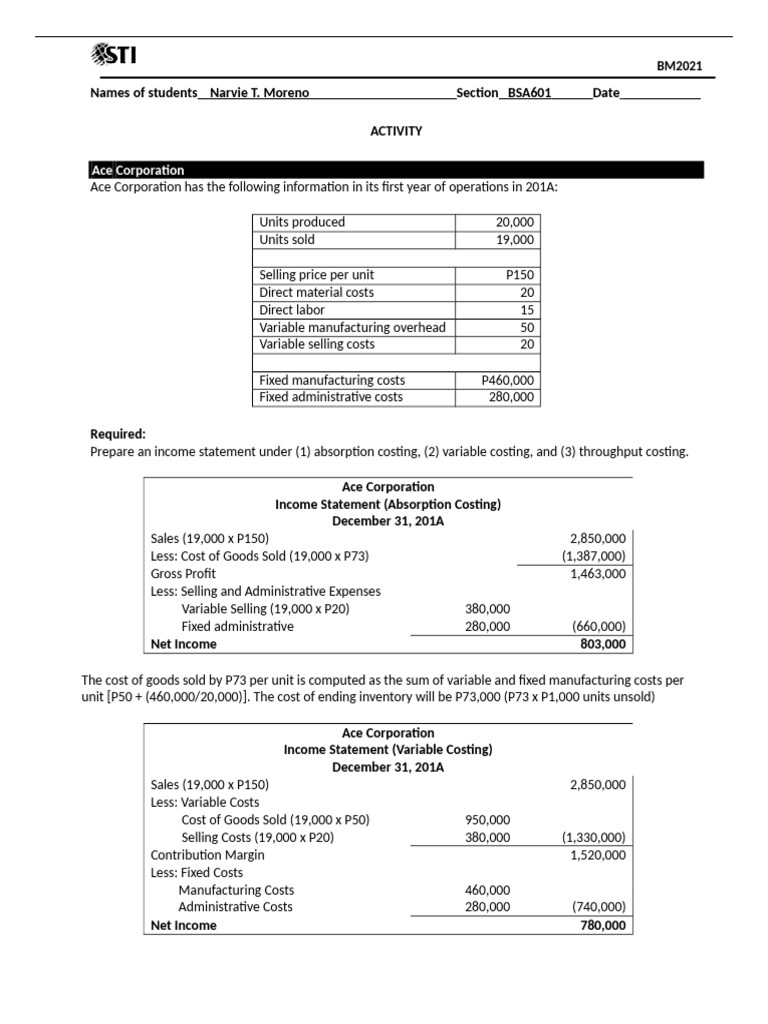 07 Activity 1 17 | PDF | Net Income | Inventory