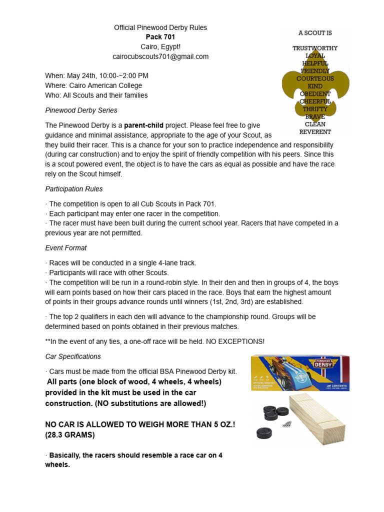 Pinewood Derby Rules 2023-24 | PDF