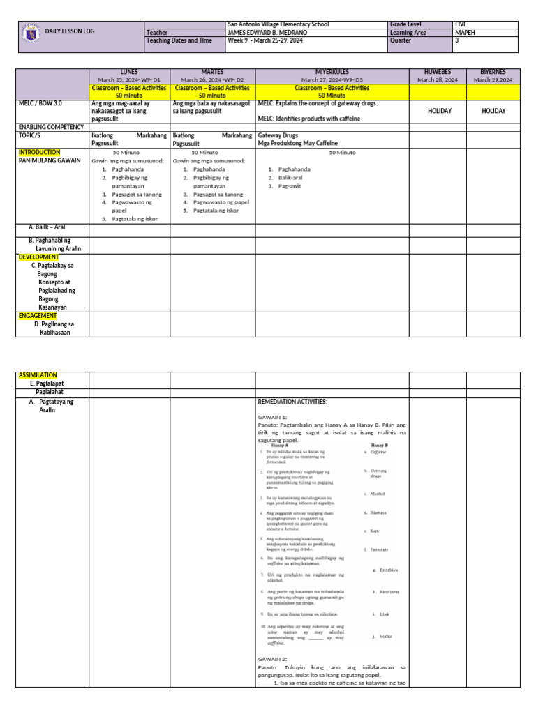 DLL Q3 W9 Mapeh 5 | PDF