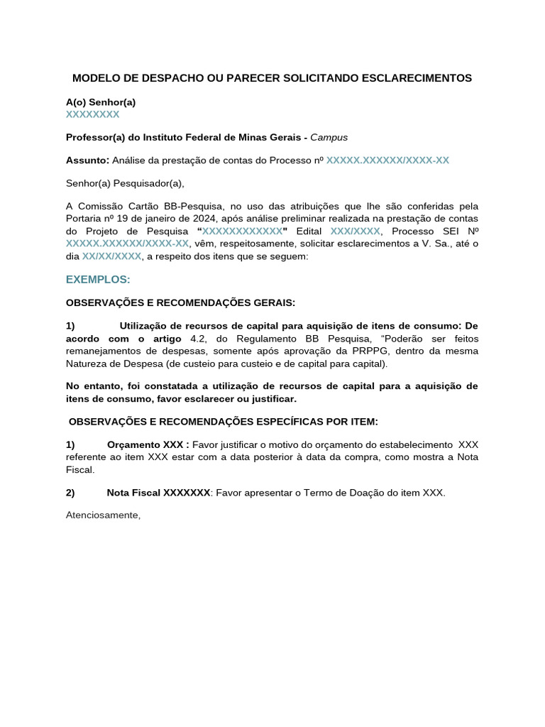 Modelo de Despacho Ou Parecer de Esclarecimentos | PDF