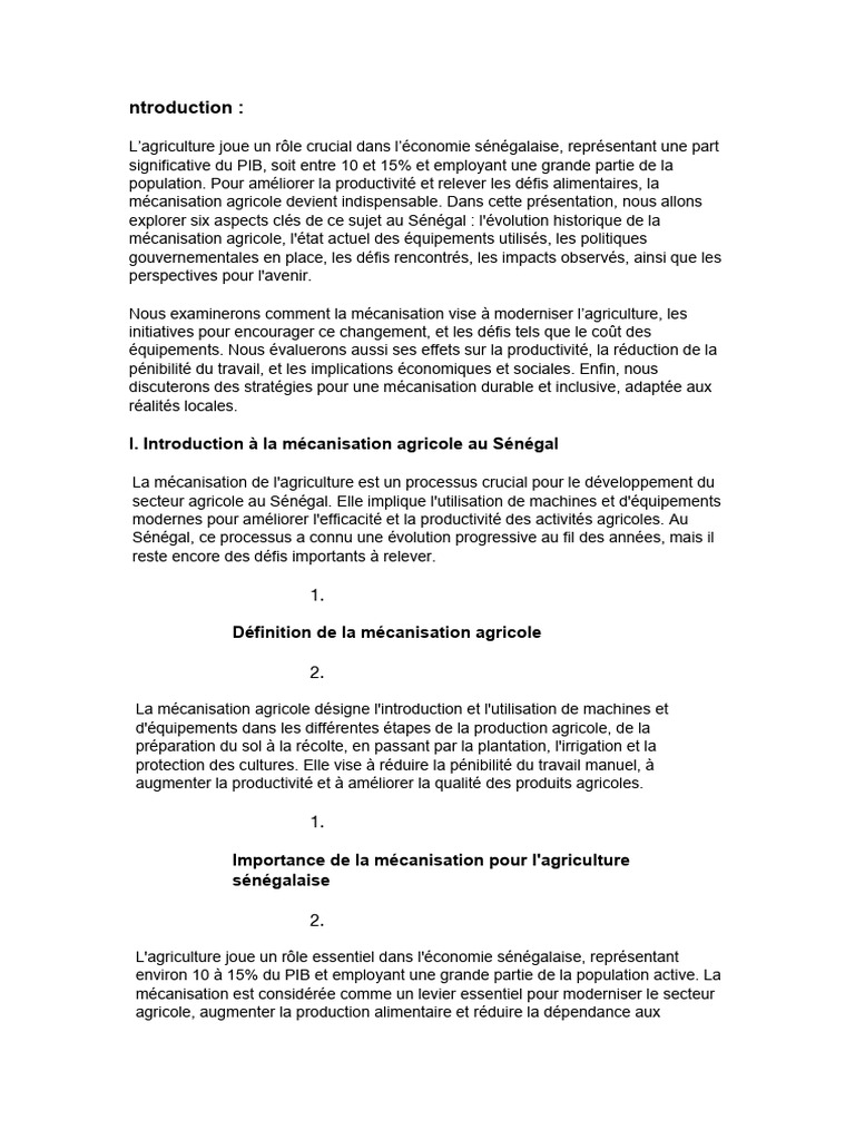 Couverture D'expose Sur Les Mecanismes de L'agriculture Moderne Au Senegal | PDF