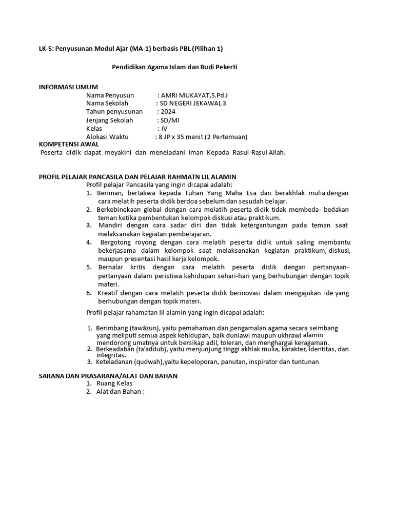 LK.4 PBL Modul Ajar Fix Revisi | PDF