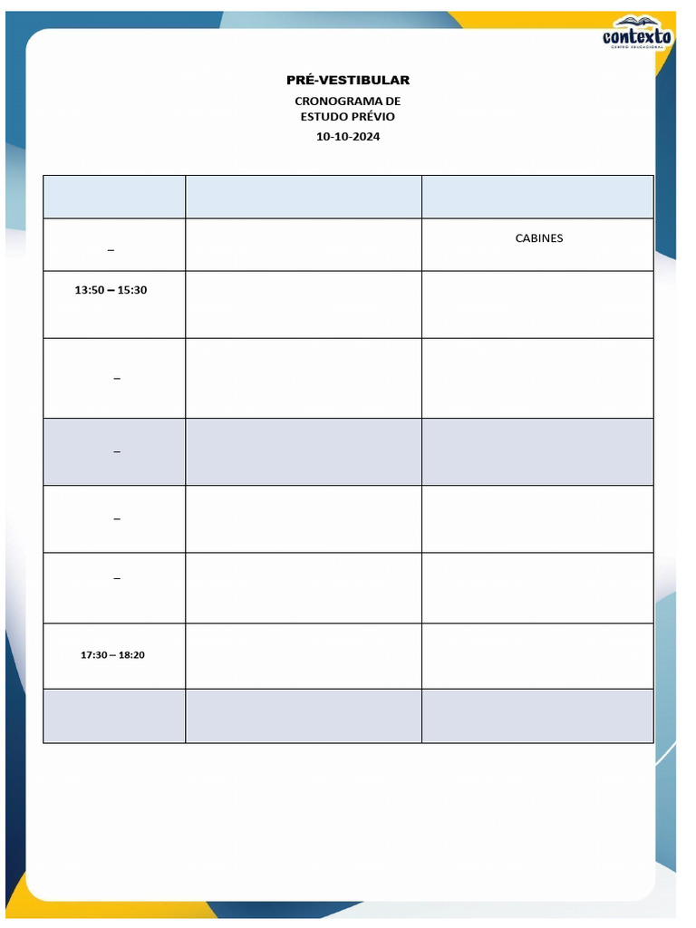 Cronograma de Estudo Prévio Pré 10-10-2024 | PDF