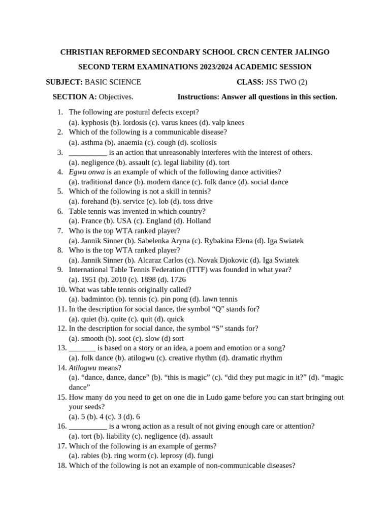 Basic Science JSS2 | PDF