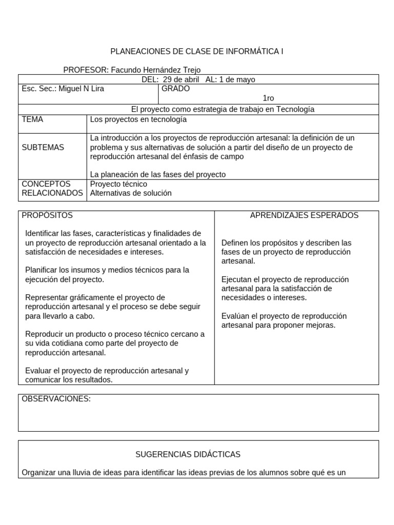 Planeacion Primer Grado Secundaria Informatica Semana 28 | PDF Planeacion Primer Grado Secundaria Informatica Semana 28 | PDF