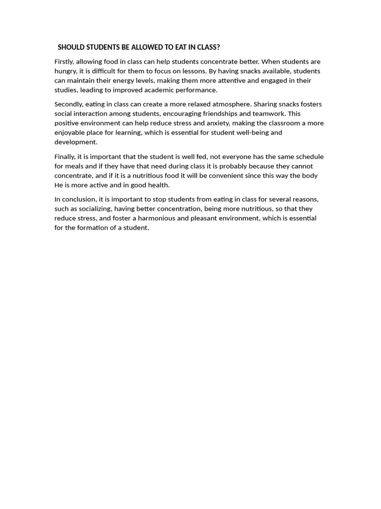 Should Students Be Allowed To Eat in Class | PDF