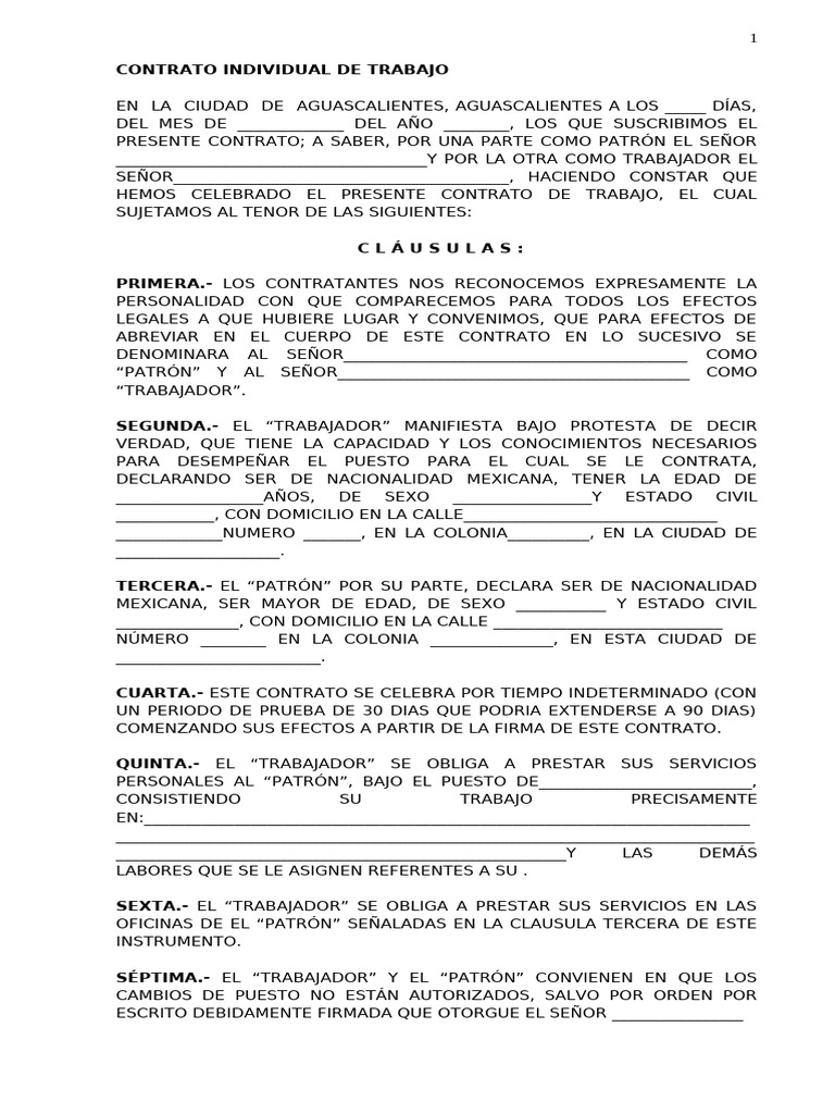 CONTRATO-INDIVIDUAL-DE-TRABAJO sANATA FE | PDF