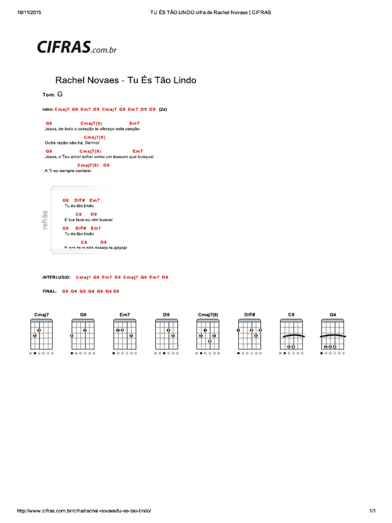 TU ÉS TÃO LINDO Cifra de Rachel Novaes - CIFRAS | PDF