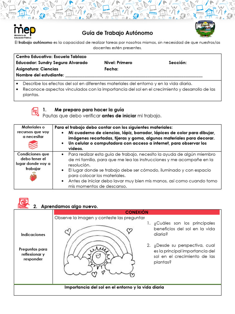 GTA 1° - Ciencias - (2) Importancia Del Sol en El Entorno y La Vida Diaria | PDF