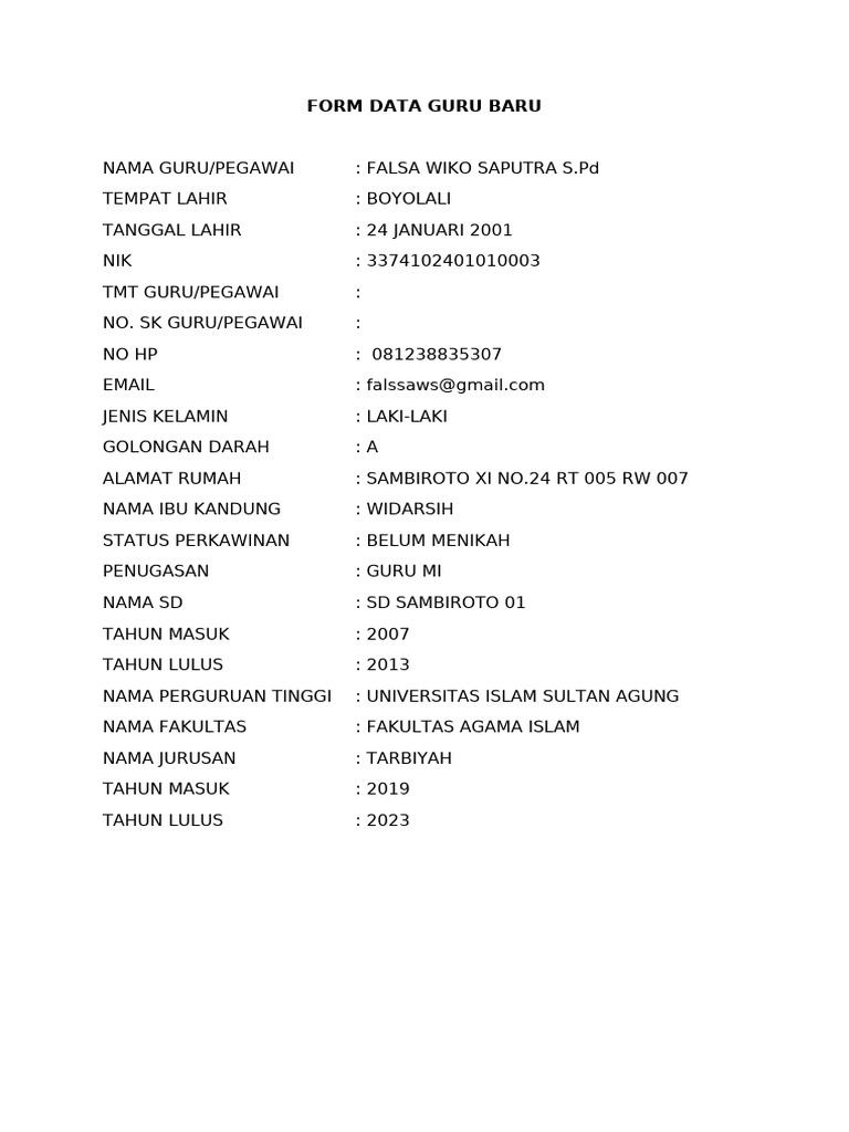 Form Data Guru Baru | PDF