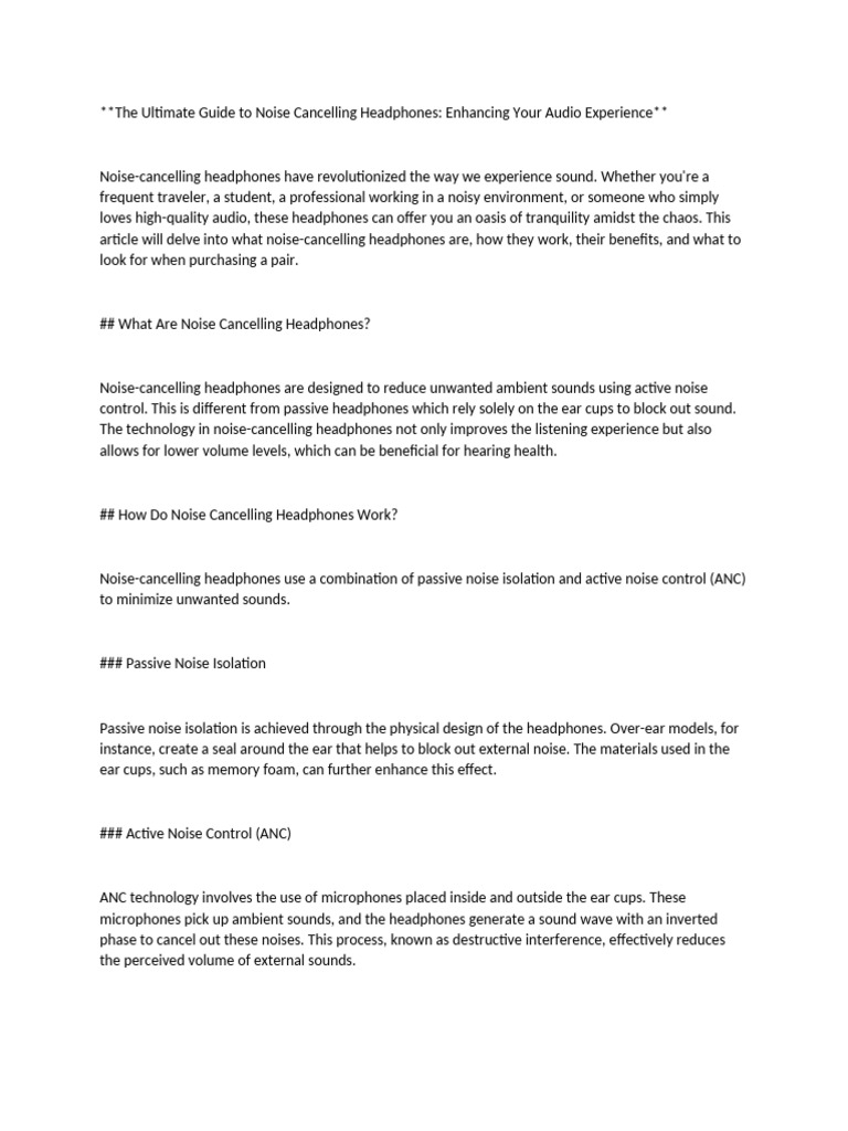 The Ultimate Guide To Noise Cancelling Headphones | PDF