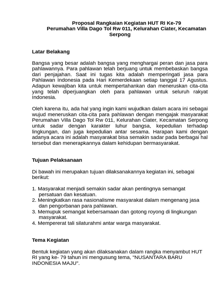 Contoh Proposal Rangkaian Kegiatan HUT RI Ke 79 | PDF