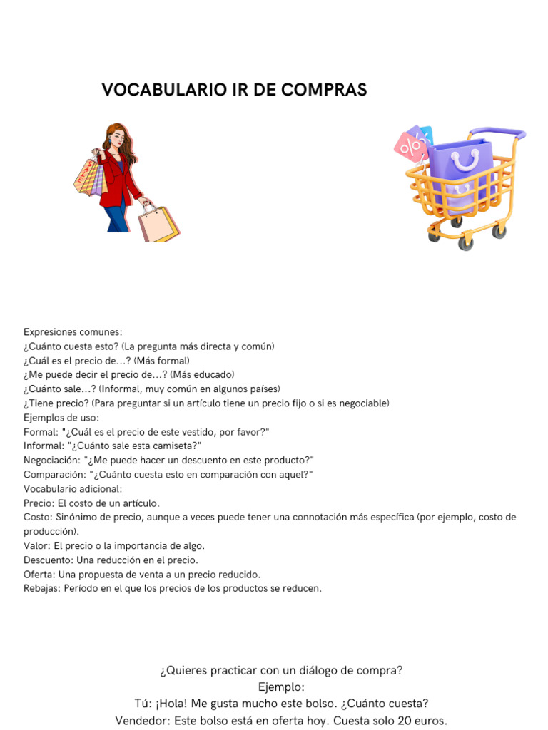 Vocabulario para Compras Cotidianas | PDF
