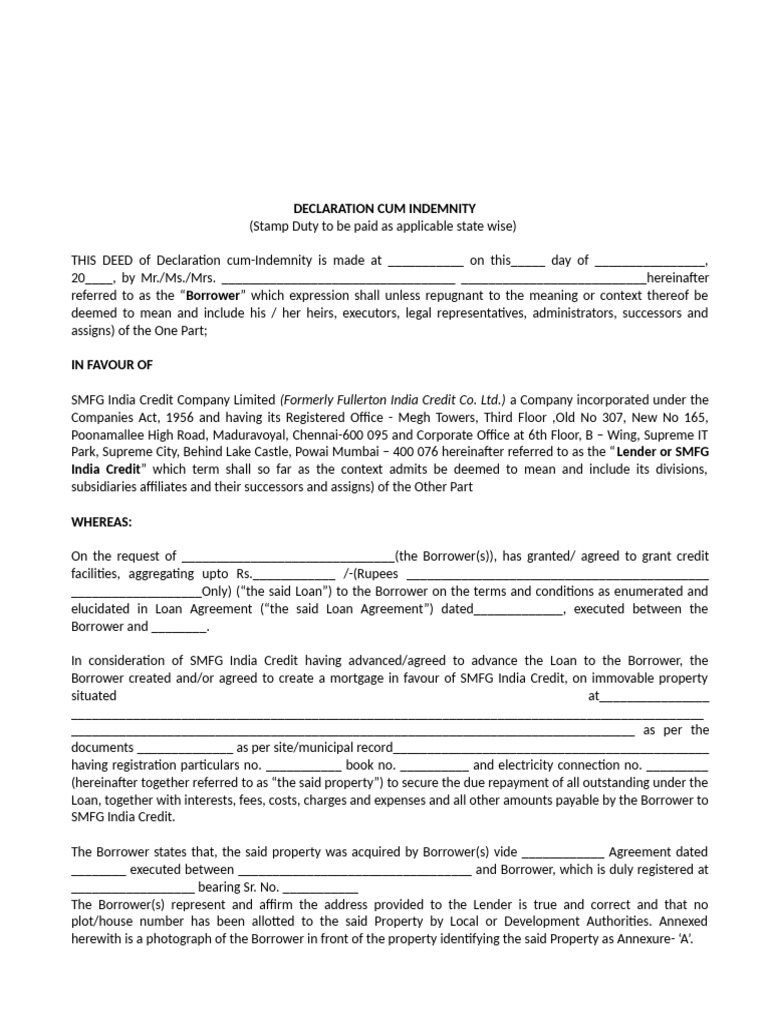 Declaration Cum Indemnity For FARD-no Plot | PDF Declaration Cum Indemnity For FARD-no Plot | PDF