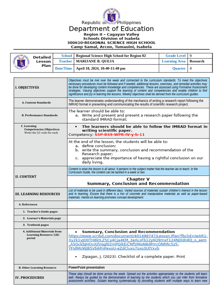 DLL-COT-2023-2024 (Chapter V) | PDF