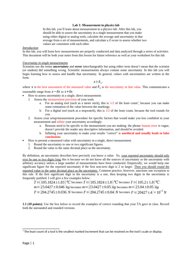 Lab 1 Measurement in Physics Lab | PDF | Significant Figures | Teaching Methods & Materials