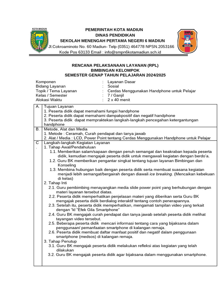 RPL Ganjil Kelas 7 Bimbingan Kelompok-1 | PDF