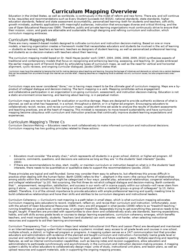 Curriculum Mapping Overview | PDF