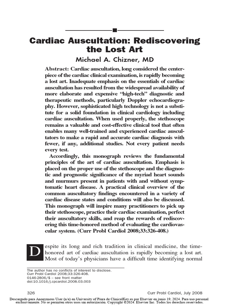 8 Cardiac Auscultation Rediscovering The Lost Art Curr Probl Cardiol ...