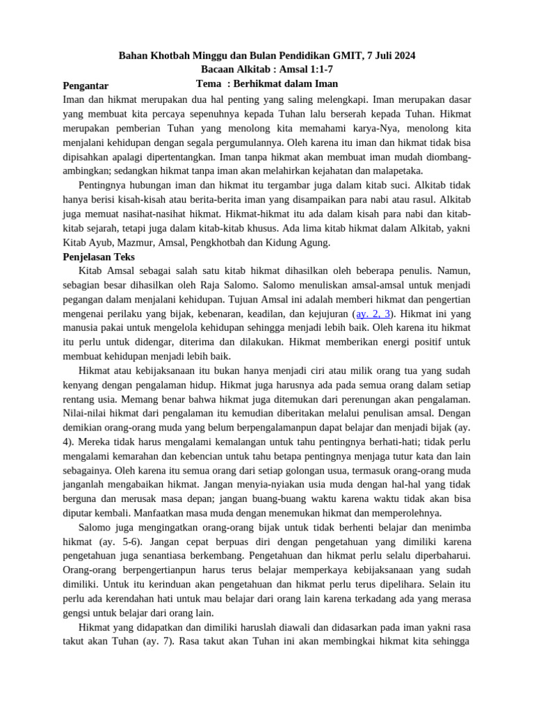 Renungan Pendidikan Amsal 1 Ayat 7 | PDF