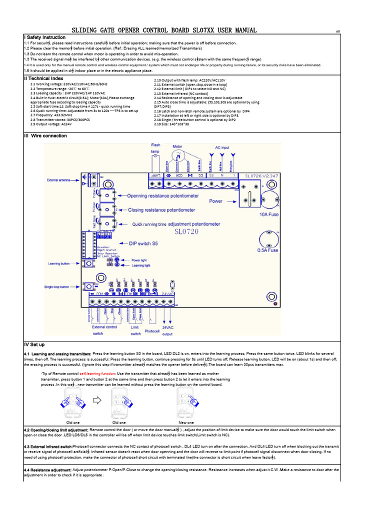 Sliding Door Control Board SL0720 User Manual A5 | PDF
