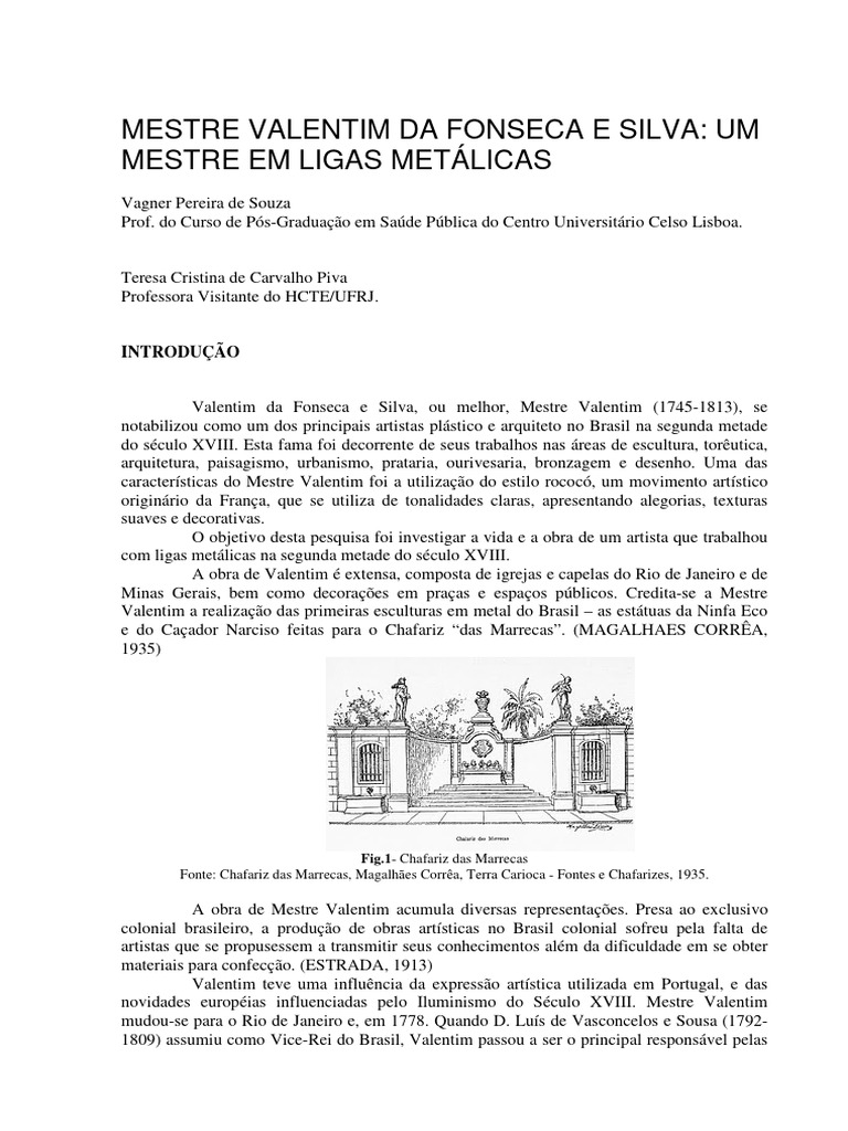 Mestre Valentim Da Fonseca e Silva - Um Mestre em Ligas Metálicas | PDF ...