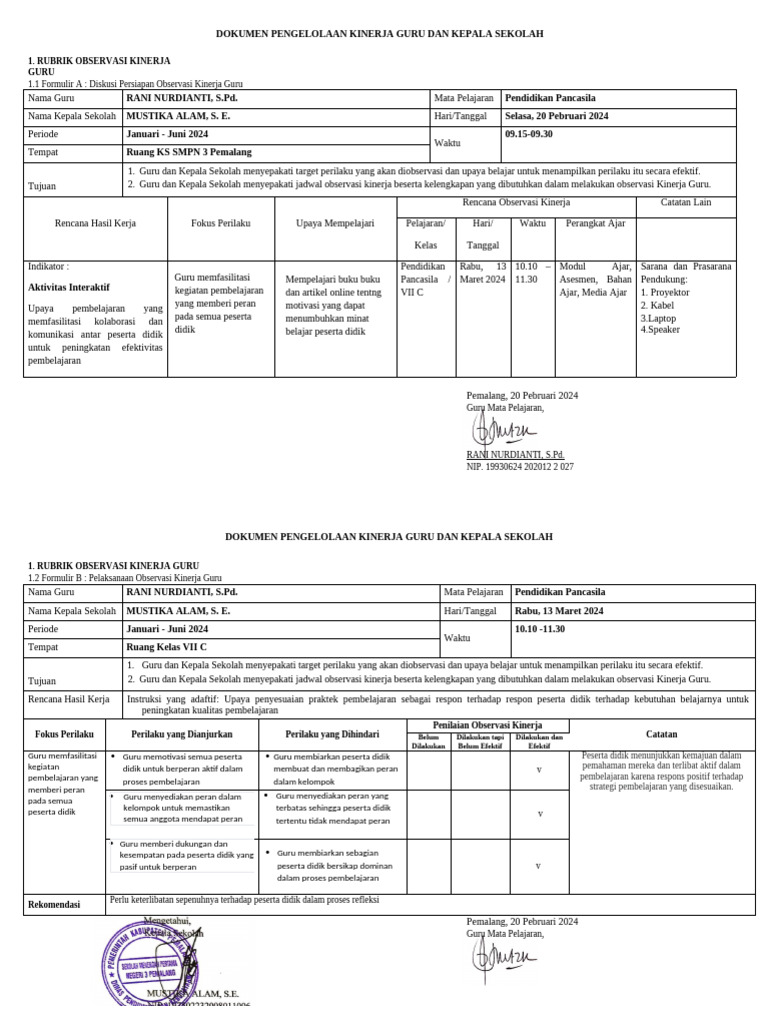 FORM OBSERVASI RANI JAN - JUNI 2024 | PDF