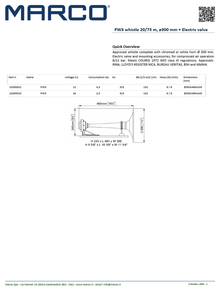 PW3 Whistle 20 75 M 300 MM Electric Valve | PDF