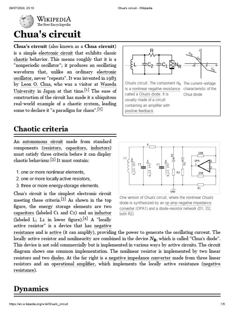 Chua's Circuit - Wikipedia | PDF