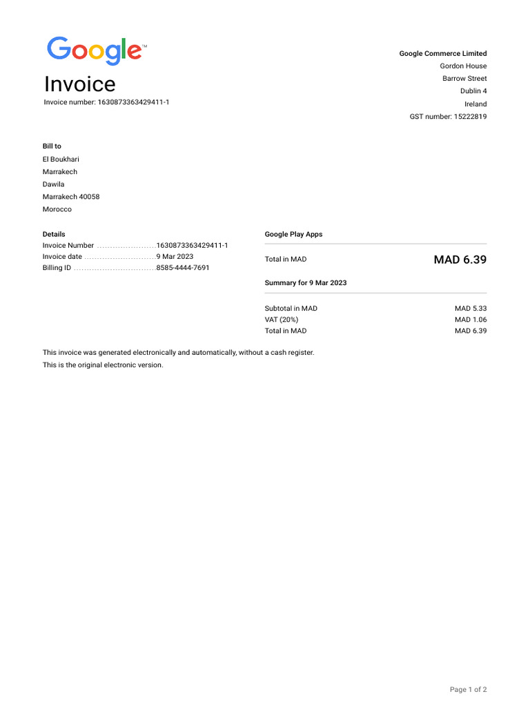 Invoice: Google Commerce Limited | PDF